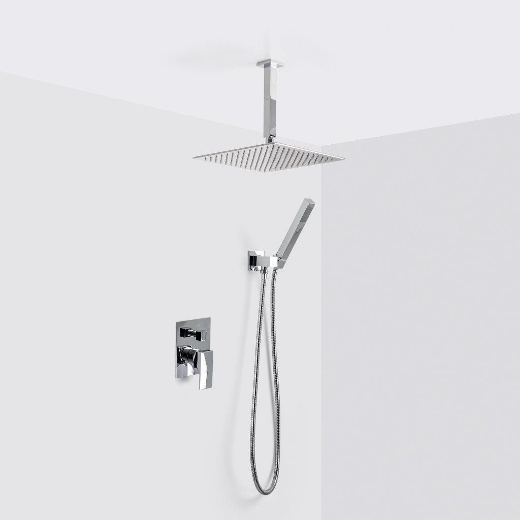 Bathonomy Devon 2-Way Shower Set With Hand Shower Set - Ceiling Mount - 12" Brass/Polished ...